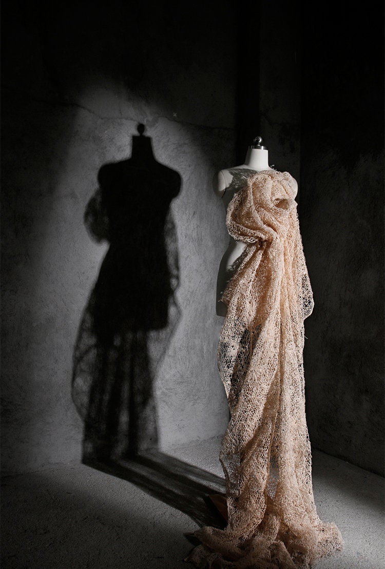 Jacquard Mesh, Embroidered Floral Fabric, Beige Hollow Mesh, See ...