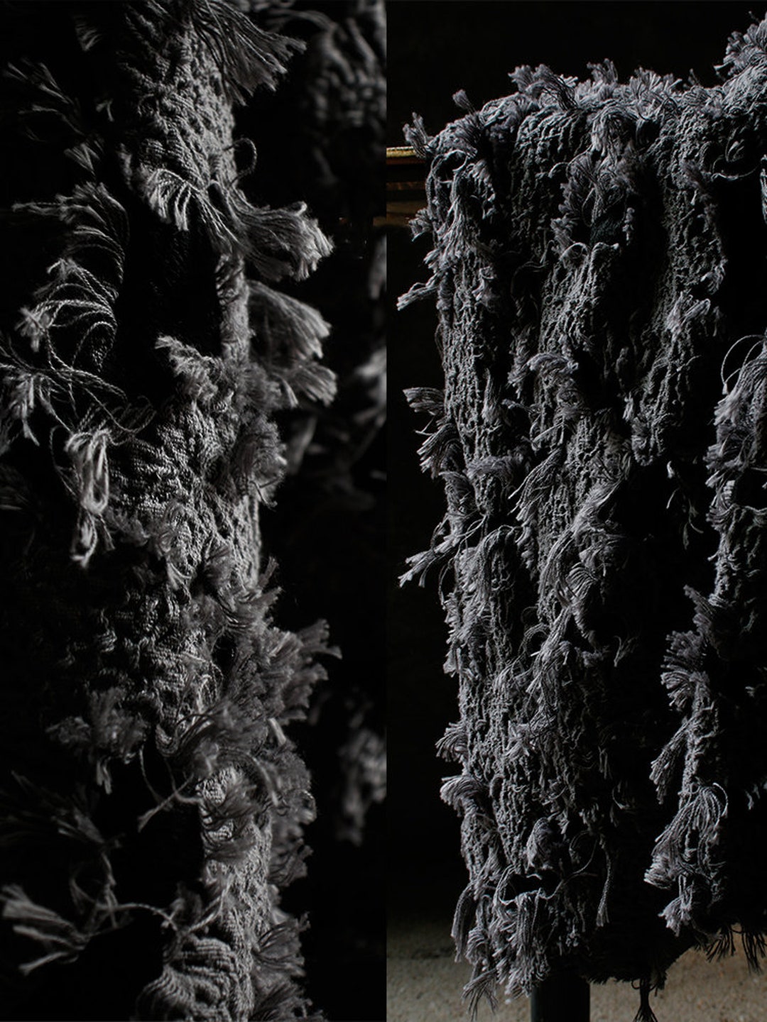 Ragged Fabric, Grey Black Jacquard Fabric, Distressed Fabric, Fringed ...