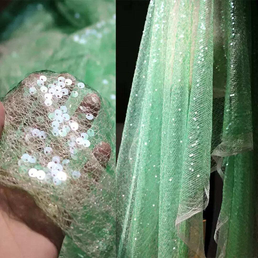 Green Fabric, See-through Fabric, Tulle Fabric, Shimmering Fabric ...