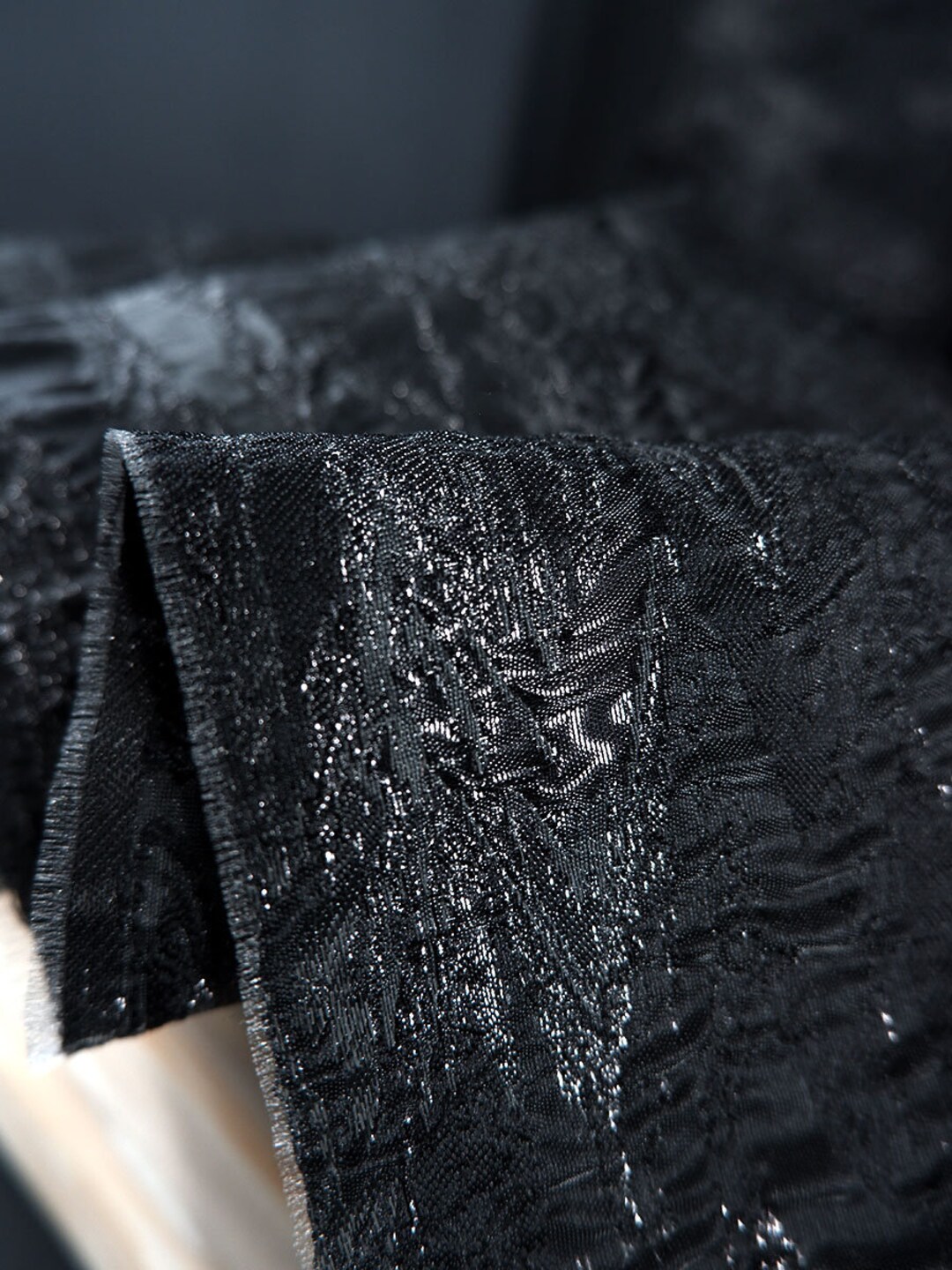 Black Jacquard Fabric, Textured Fabric, Dystopian Fabric, Designer ...