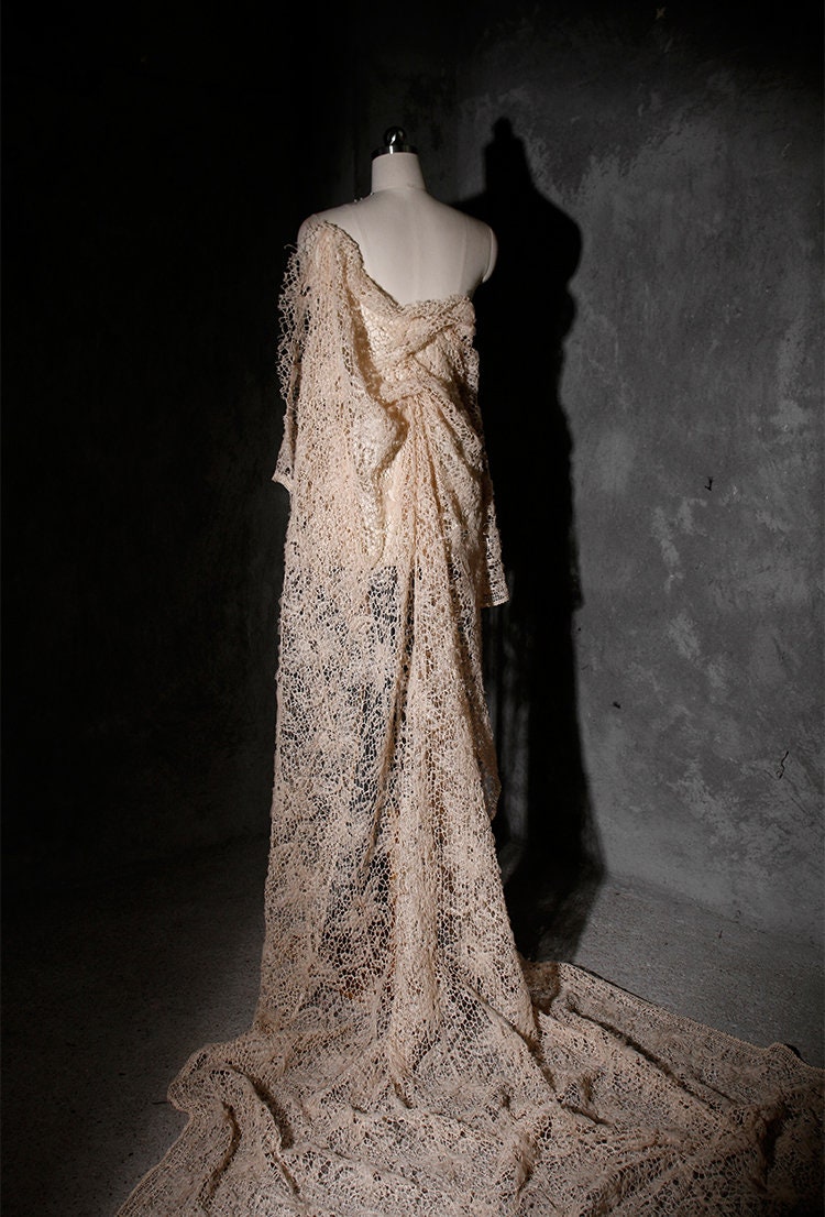 Jacquard Mesh, Embroidered Floral Fabric, Beige Hollow Mesh, See ...