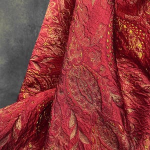 Red Jacquard Fabric, Embossed Fabric, Glitter Thread Blended Fabric ...