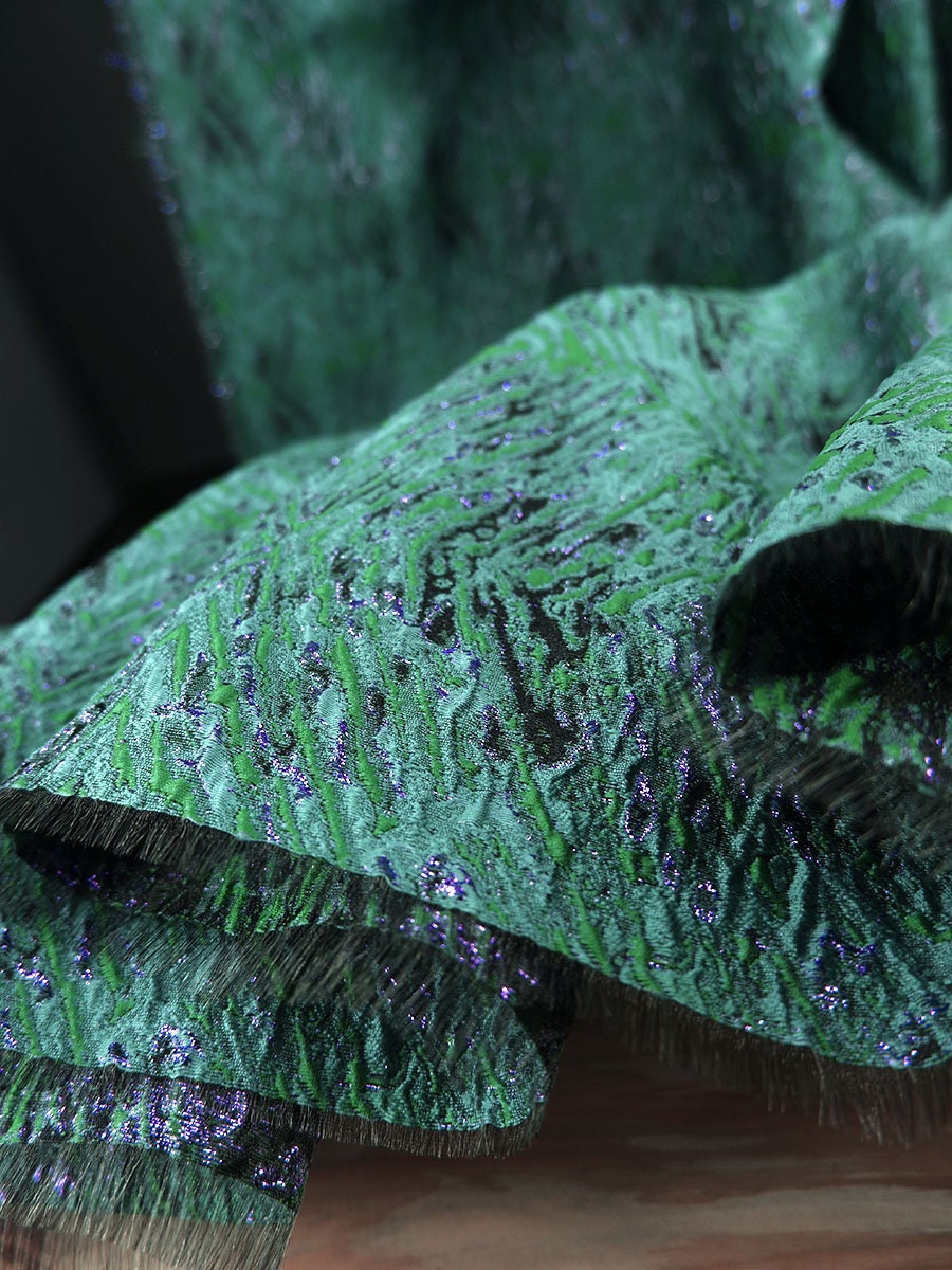 Geometric Pattern Jacquard Fabric, Luxury Green Fabric, Polyester ...