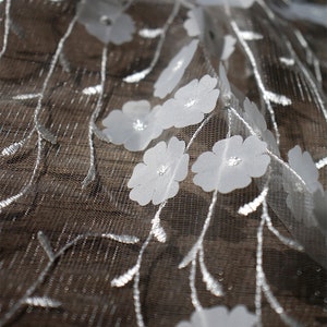 White Floral Embroidered Fabric, See-through Lace Fabric, Children's ...