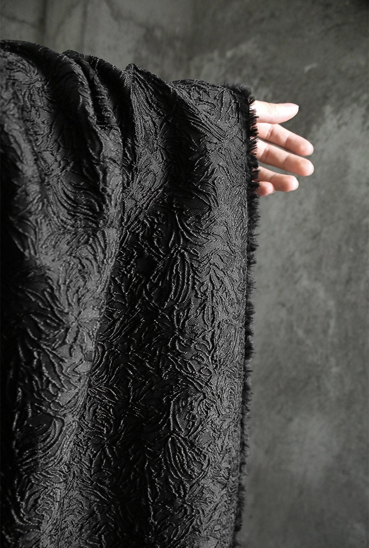 Black Jacquard Fabric, 3D Line Texture Fabric, Mysterious Textured ...