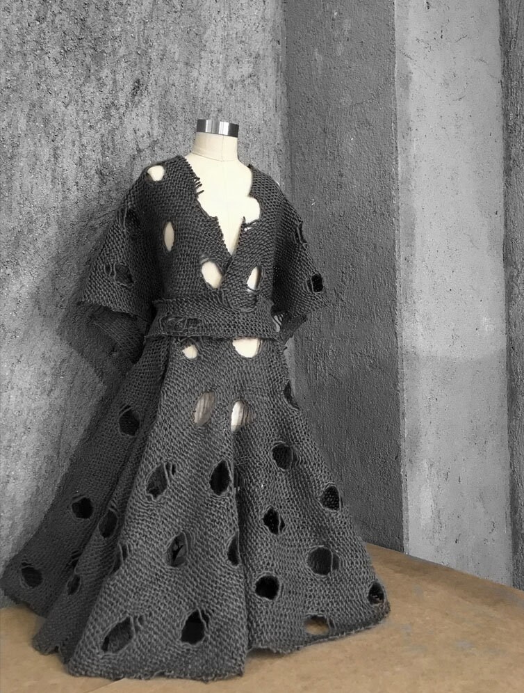 Wool Knit Fabric, Woven Hollow See-through Fabric, Dust Coat Stripes ...