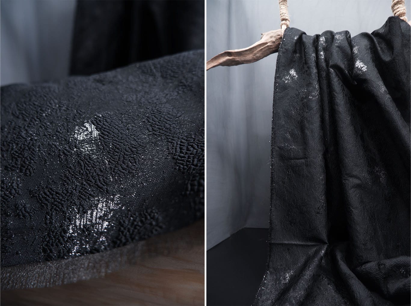 Black Jacquard Fabric, Mottled Texture Fabric, Embossed Fabric, Glossy ...