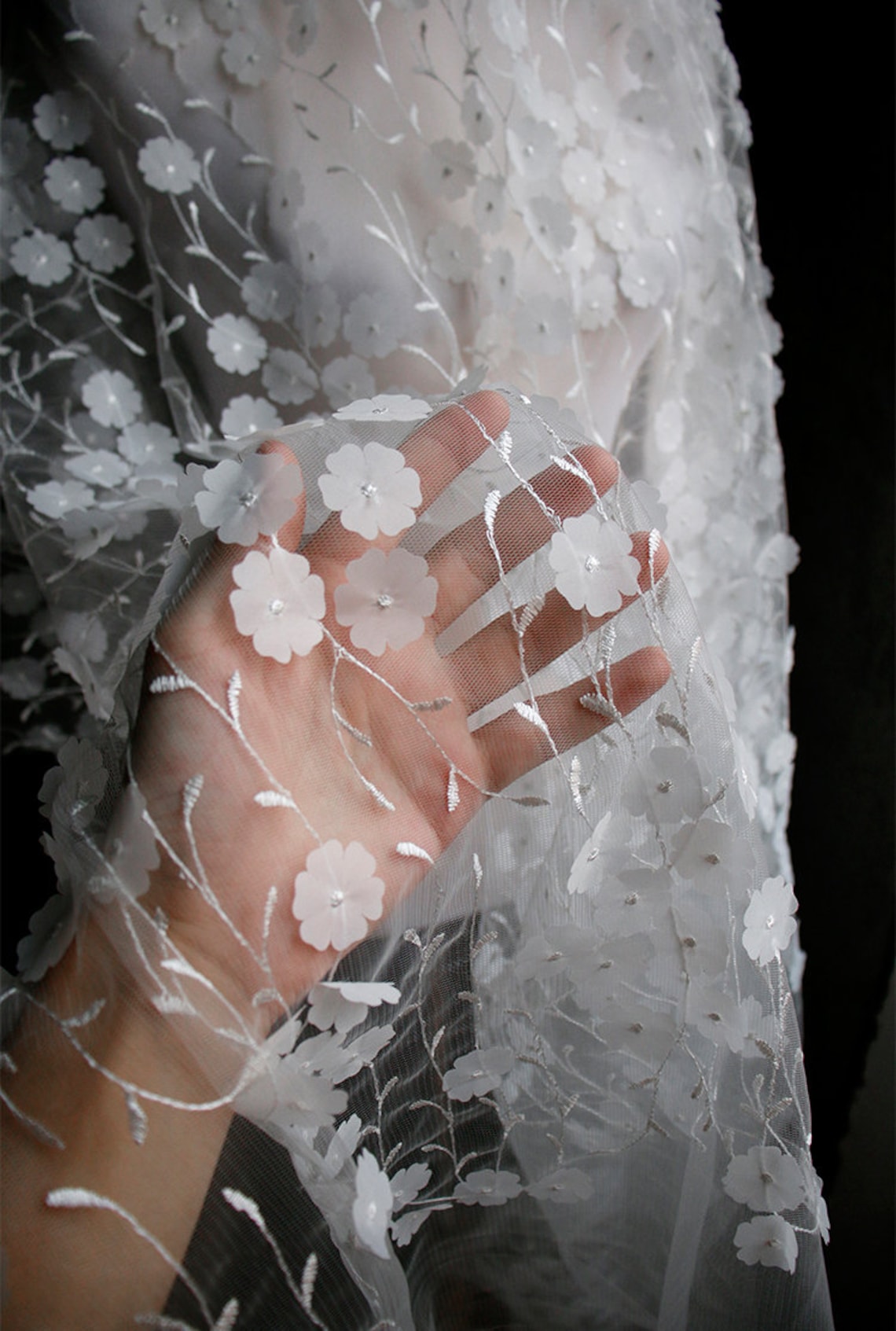 White Floral Embroidered Fabric, See-through Lace Fabric, Children's ...