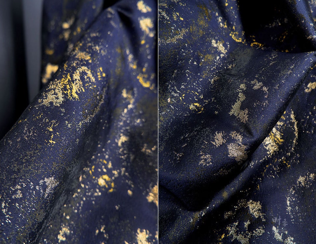 Blue Gold Jacquard Fabric, Gilt Texture Fabric, Embossed Fabric, Glossy ...