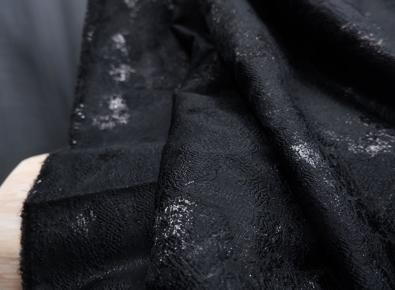 Black Jacquard Fabric, Mottled Texture Fabric, Embossed Fabric, Glossy ...