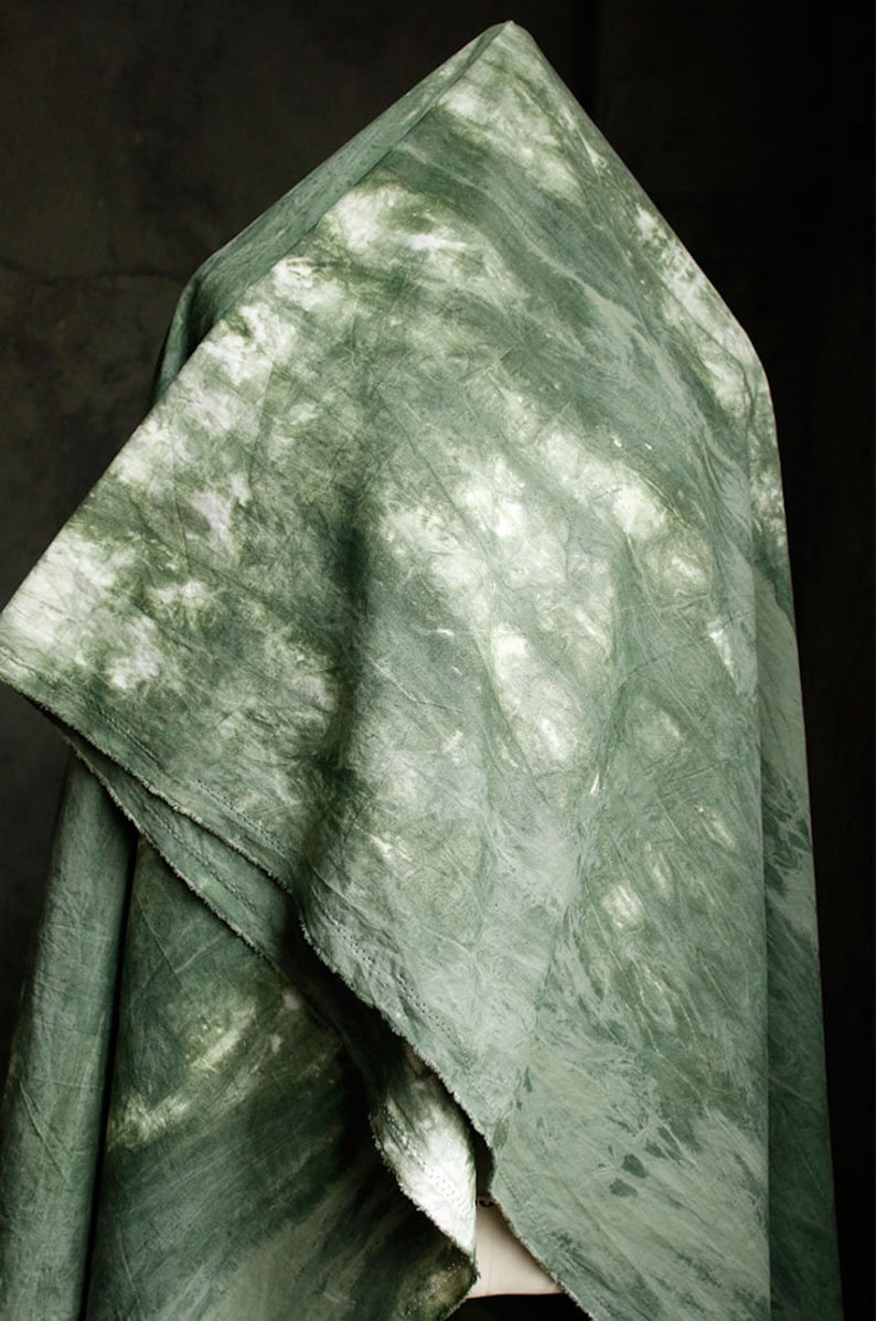 Green Moss-dyed Cotton Fabric , Abstract Printed Fabric, Irregular ...