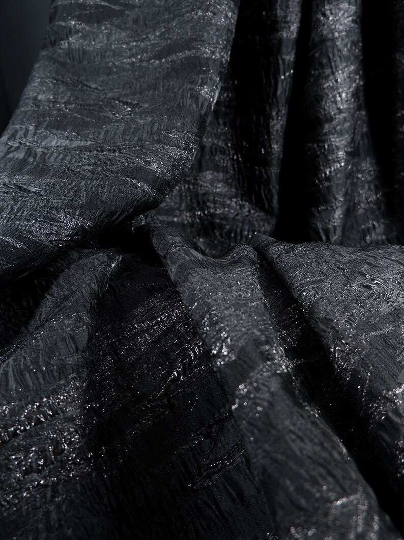 Black Jacquard Fabric, Textured Fabric, Dystopian Fabric, Designer ...