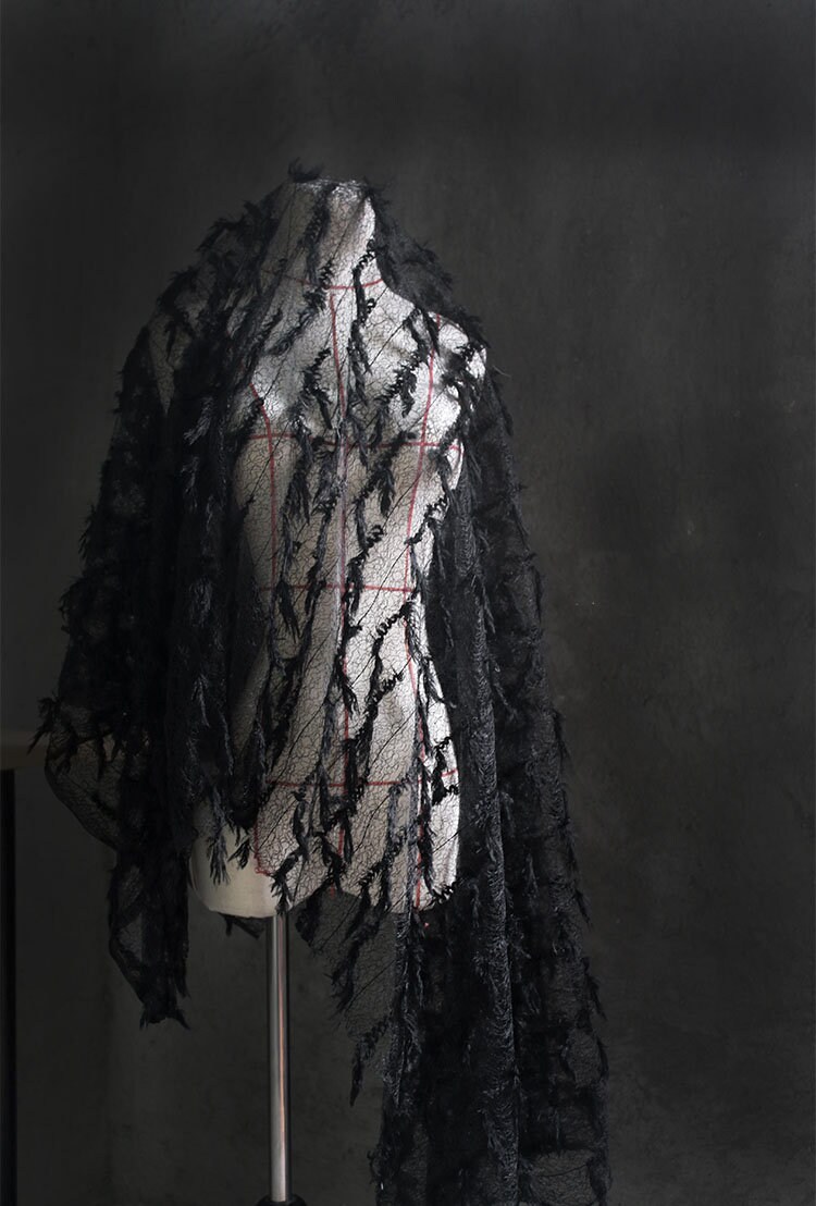 Black Lace Fabric, Irregular Hollow Mesh Fabric, Lightweight Fringed ...