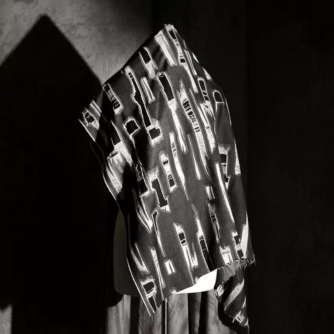 Black Gray Jacquard Fabric, Ragged Patch Fabric, Geometric Ripped ...