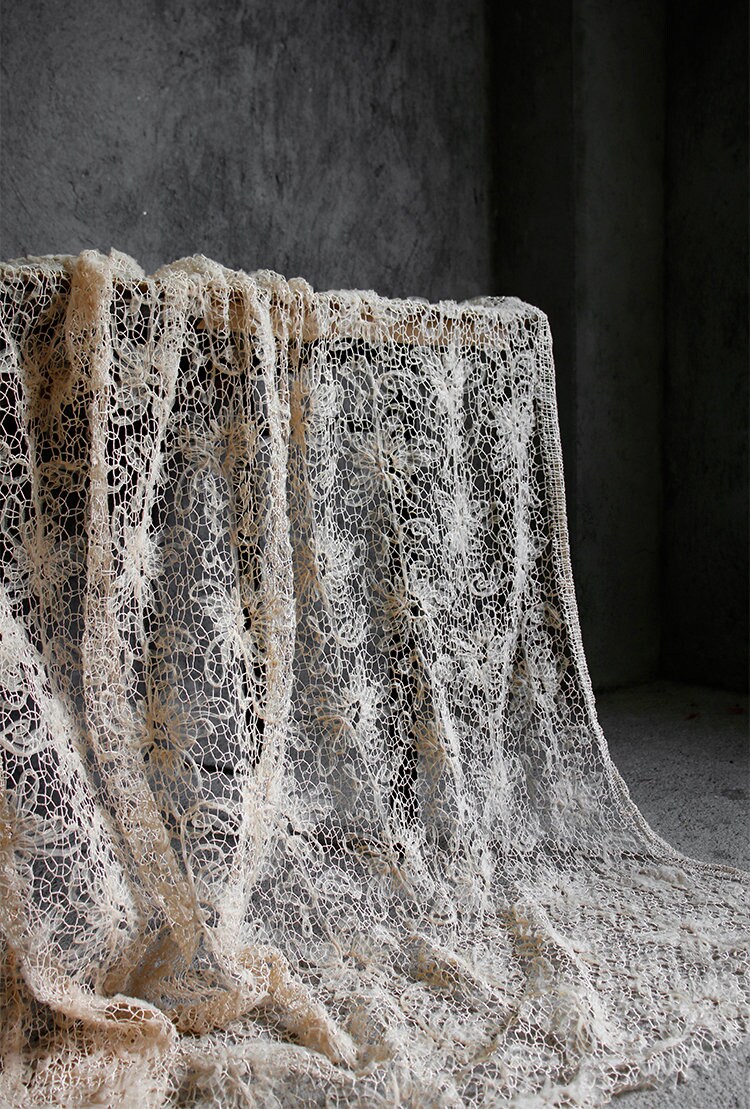 Jacquard Mesh, Embroidered Floral Fabric, Beige Hollow Mesh, See ...