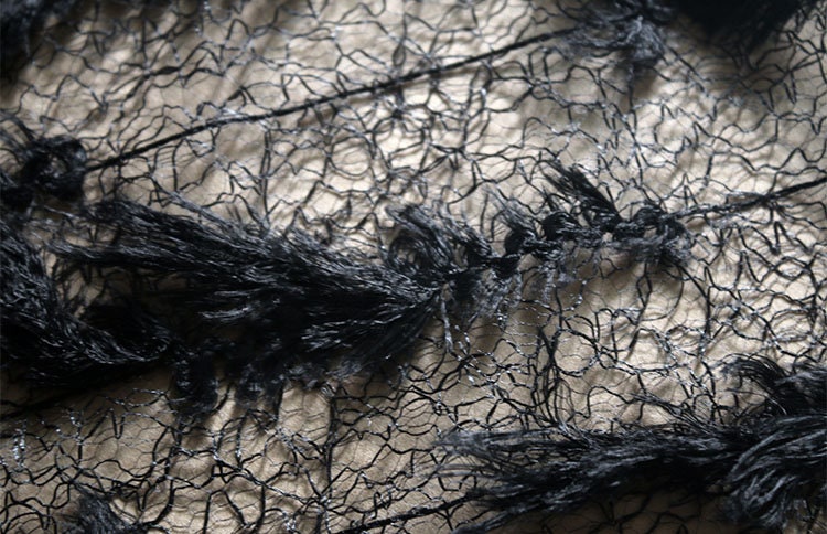 Black Lace Fabric, Irregular Hollow Mesh Fabric, Lightweight Fringed ...