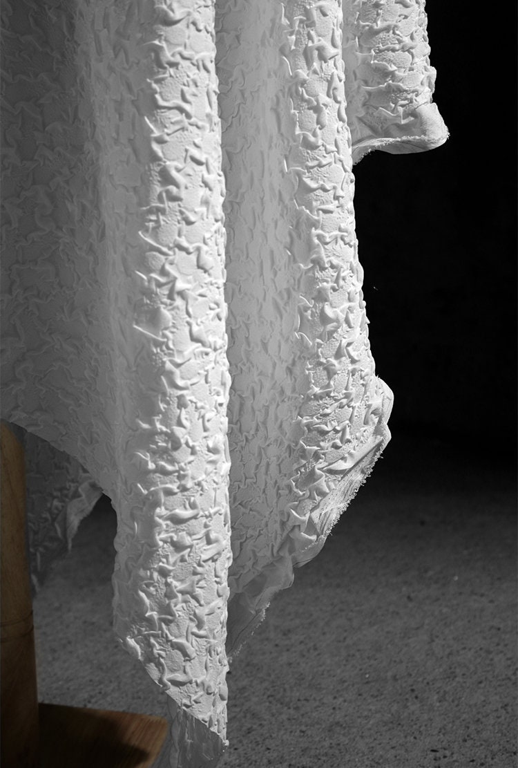 White Pleated Fabric, Concave Convex Texture Fabric, Chiffon Fashion ...