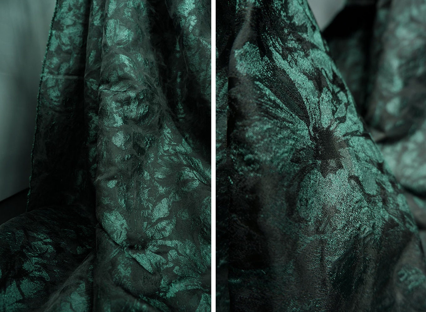 Floral Jacquard Fabric, Luxury Green Fabric, Gradient Color Painting ...