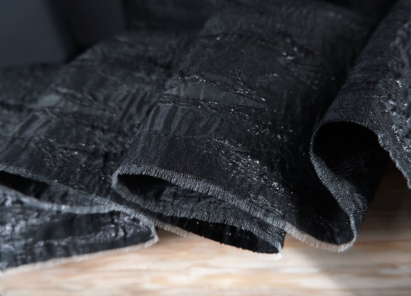 Black Jacquard Fabric, Textured Fabric, Dystopian Fabric, Designer ...