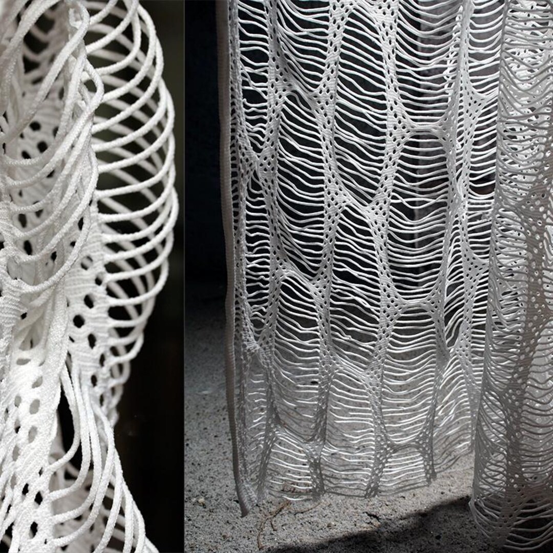 White Stretch Knit Fabric, Line Knitted Fabric, Fishing Net Fabric ...