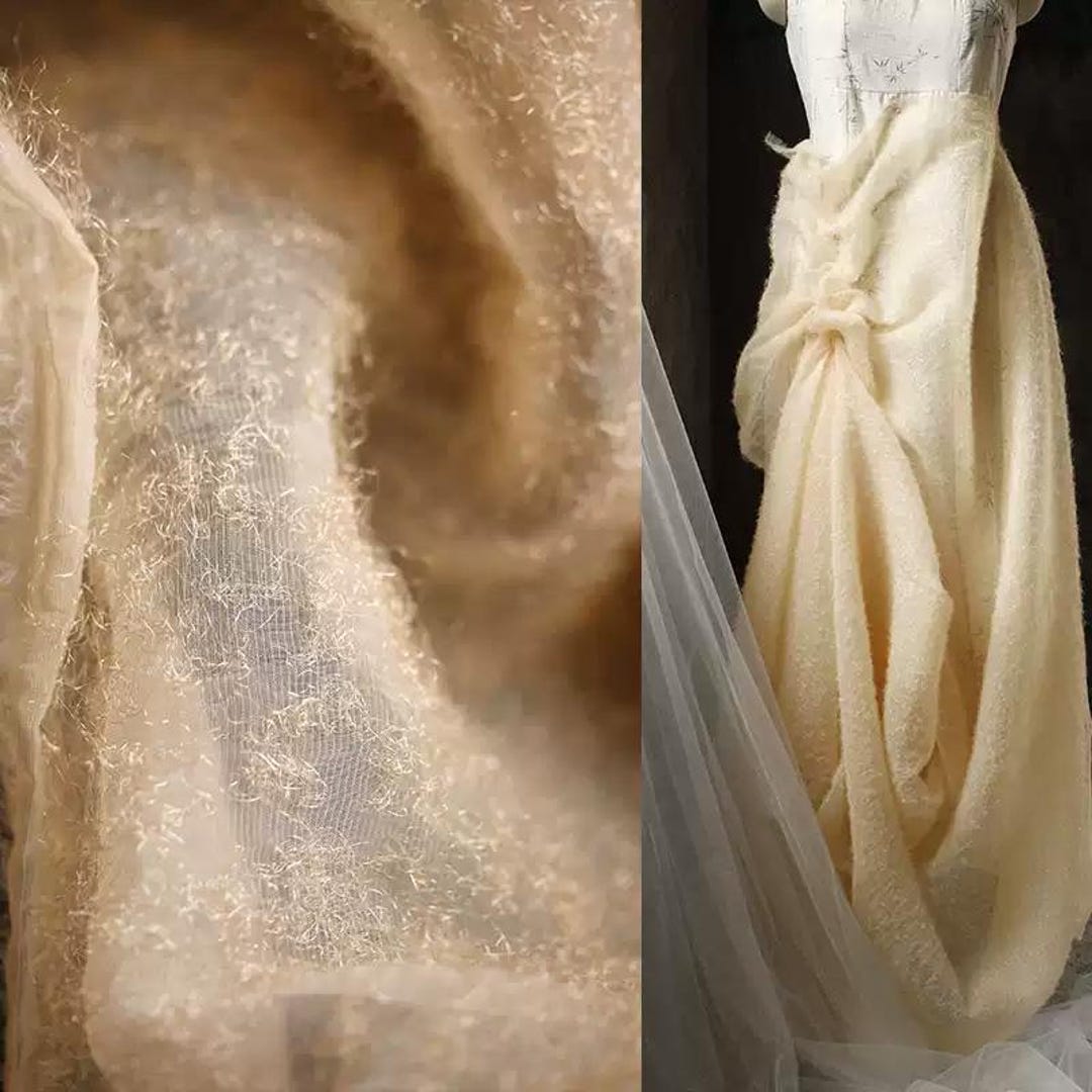 Champagne-colored Fluffy Yarn Fabric, Sheer Fabric, Shimmer Fabric ...