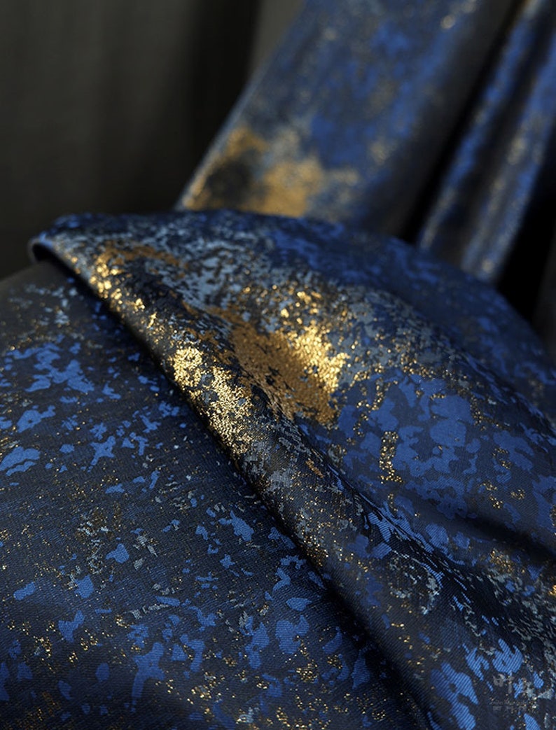 Blue Jacquard Fabric, Gilt Texture Fabric, Double Layer Fabric, Glossy ...