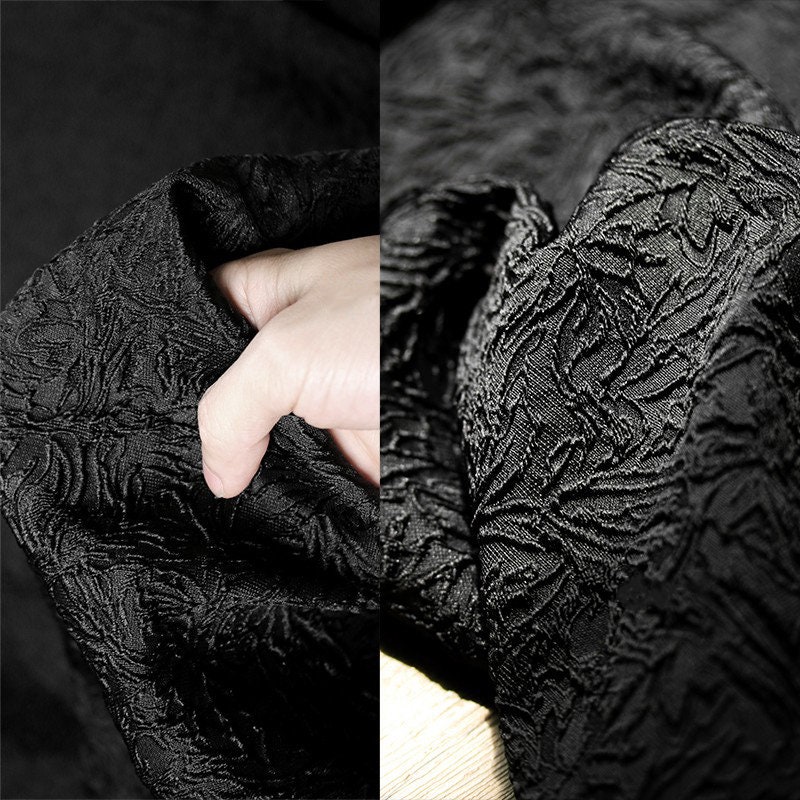 Black Jacquard Fabric, 3D Line Texture Fabric, Mysterious Textured ...