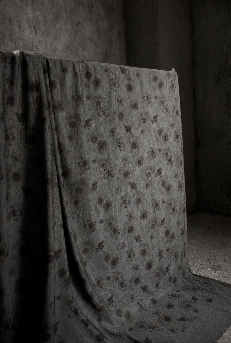 Pleated Jacquard Fabric, Floral Printed Fabric, Grey Brown Fabric ...
