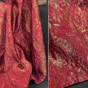 Red Jacquard Fabric, Embossed Fabric, Glitter Thread Blended Fabric ...