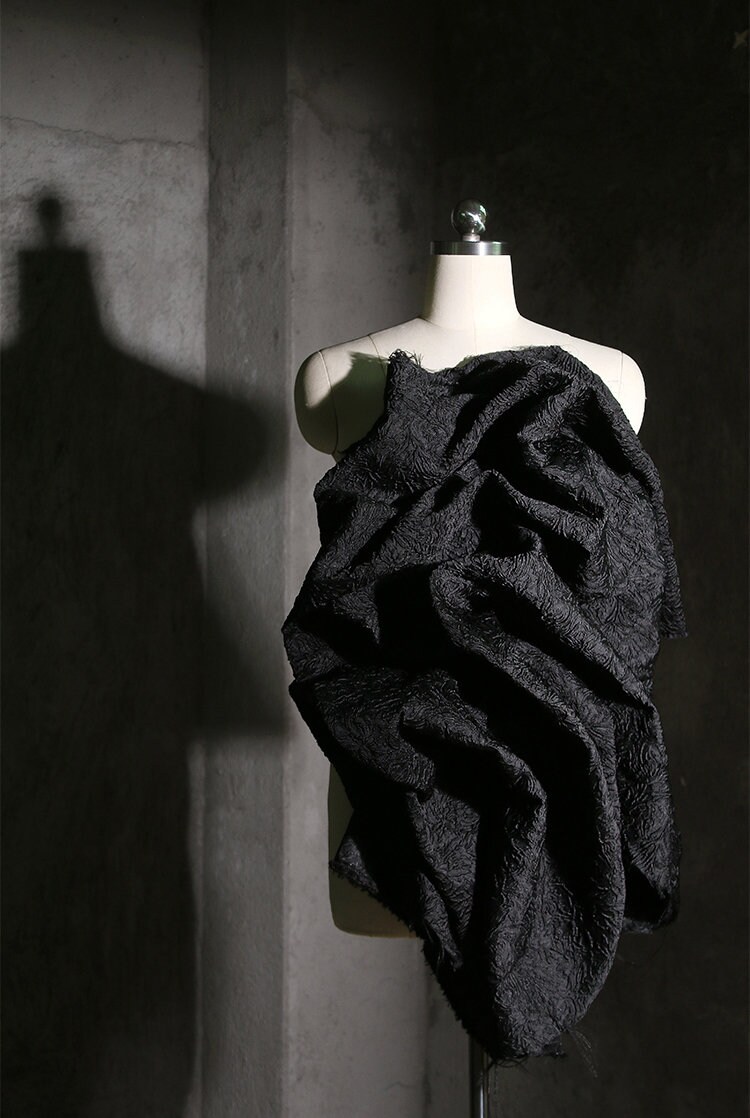 Black Jacquard Fabric, 3D Line Texture Fabric, Mysterious Textured ...