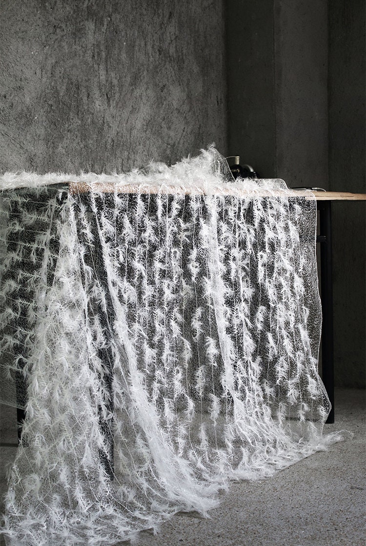 Fringed Feather Mesh Fabric, Irregular Hollow Mesh Fabric, White ...