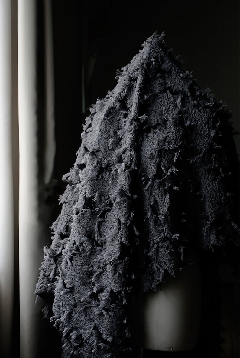 Ragged Fabric, Grey Black Jacquard Fabric, Distressed Fabric, Fringed ...