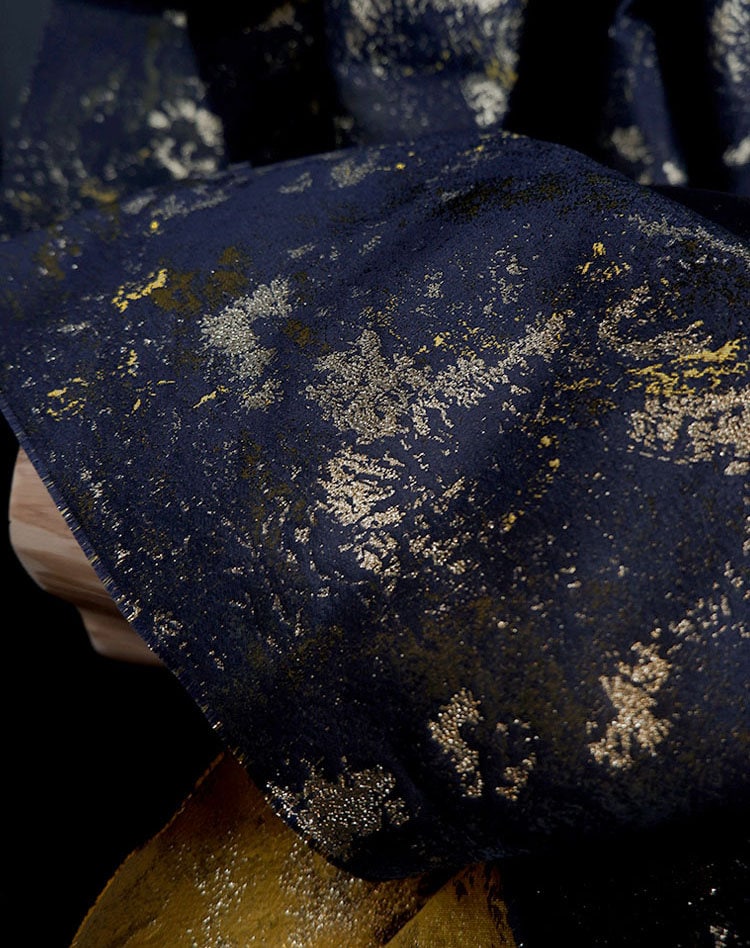 Blue Gold Jacquard Fabric, Gilt Texture Fabric, Embossed Fabric, Glossy ...