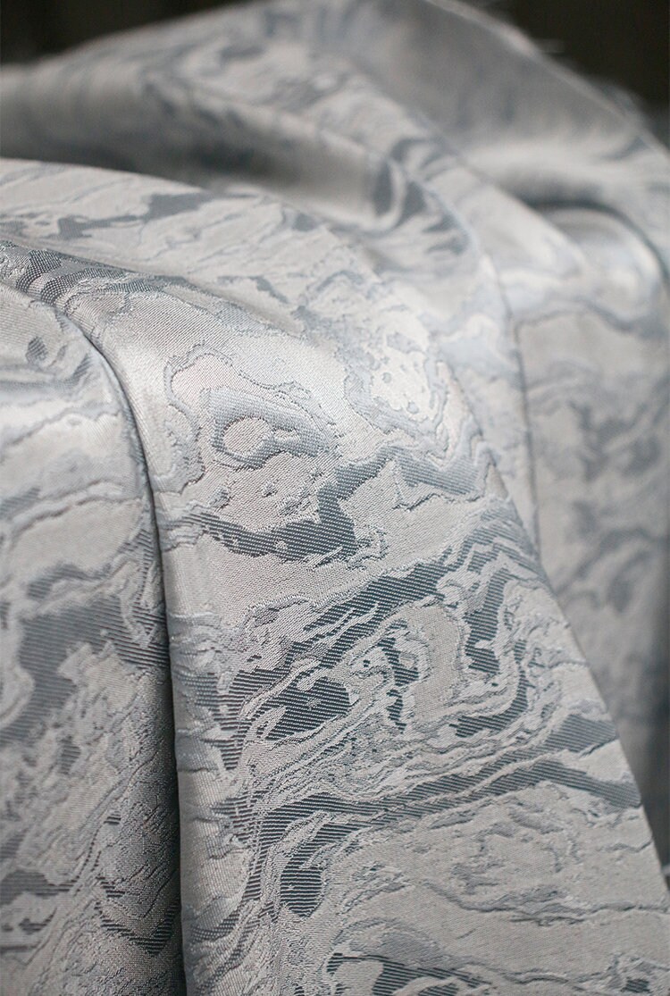 Dusty Blue Wavy Fabric, Double-sided Jacquard Fabric, Molten Rock Texture Fabric, Irregular ...