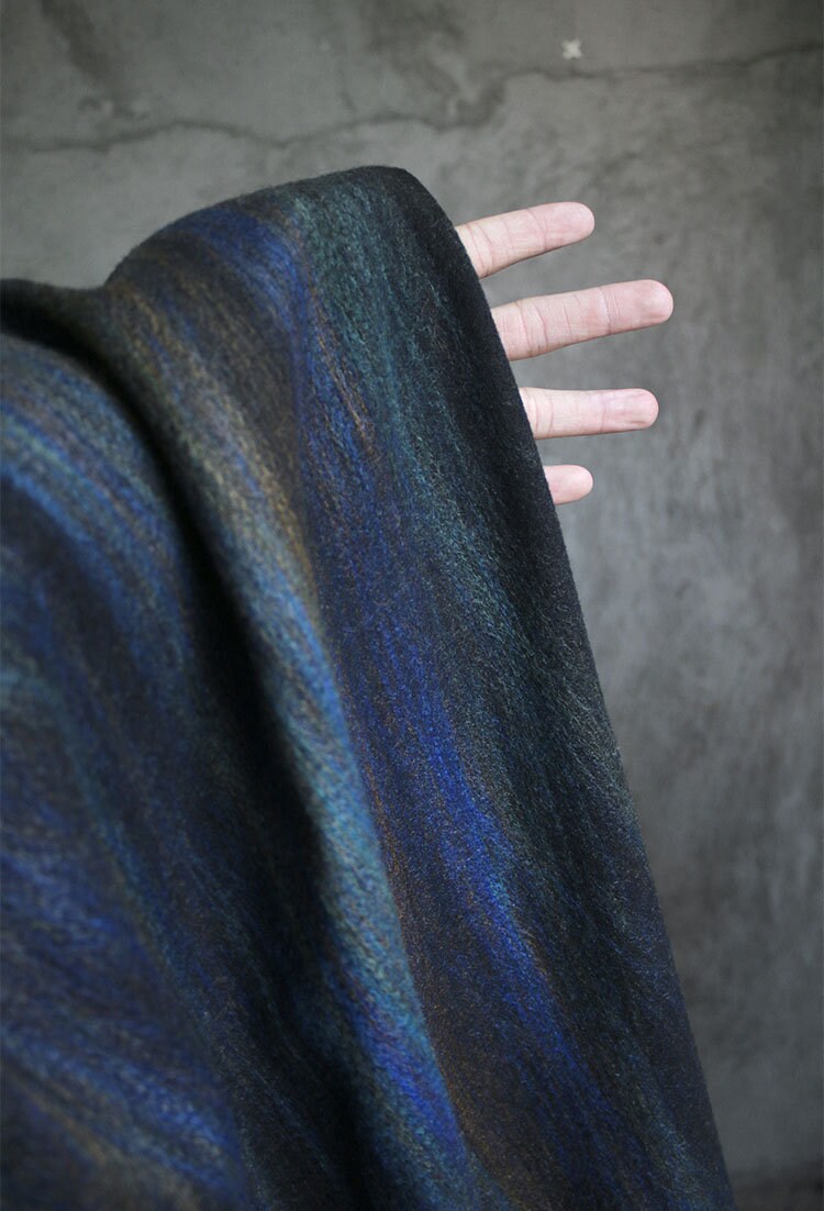 Wool Felt Designer Fabric, Winter Coat Material, Black Blue Thick ...