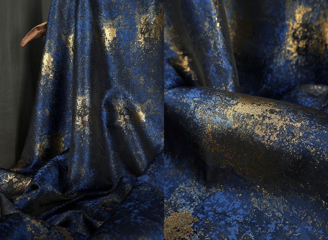 Blue Jacquard Fabric, Gilt Texture Fabric, Double Layer Fabric, Glossy ...