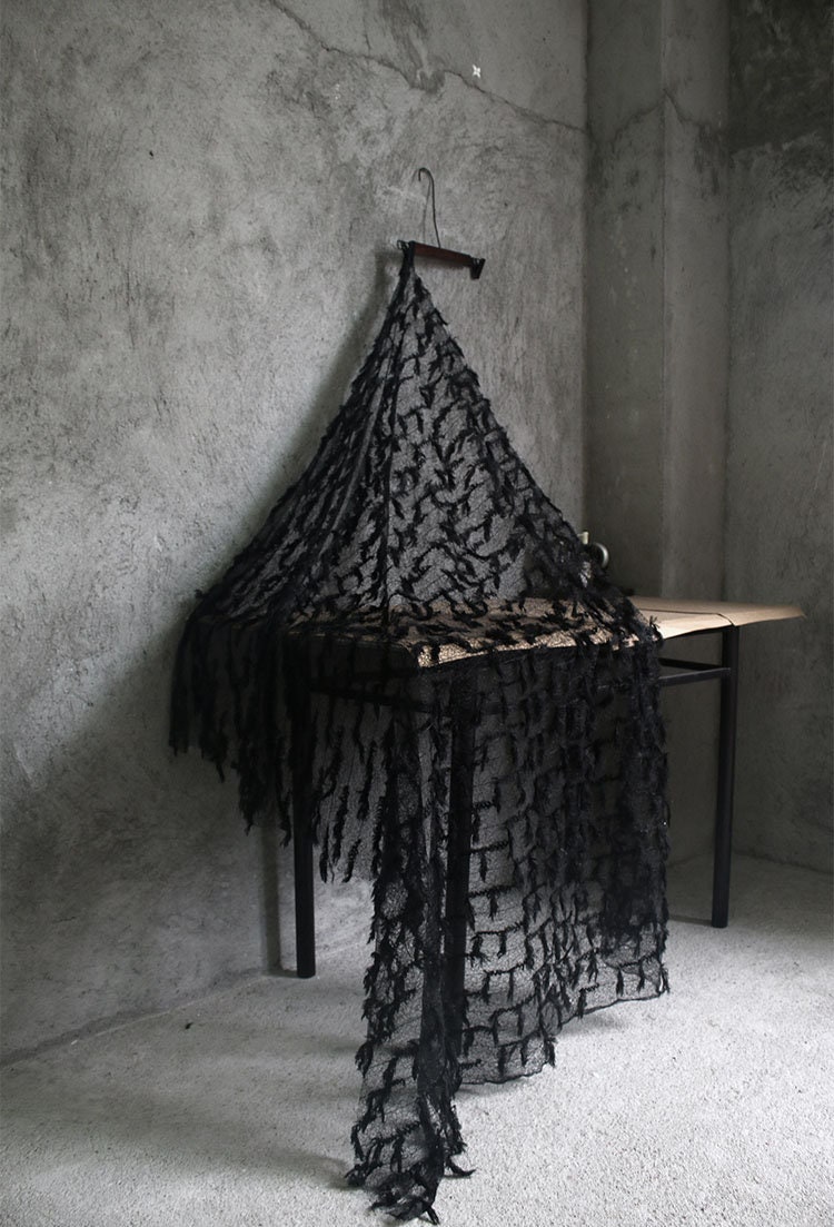 Black Lace Fabric, Irregular Hollow Mesh Fabric, Lightweight Fringed ...