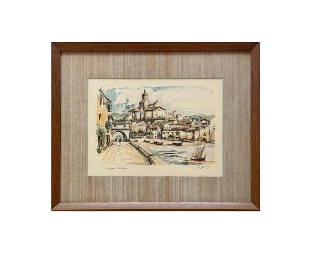 Mid Century European Watercolor Cadaques Costa Brava, Spain Theodore ...