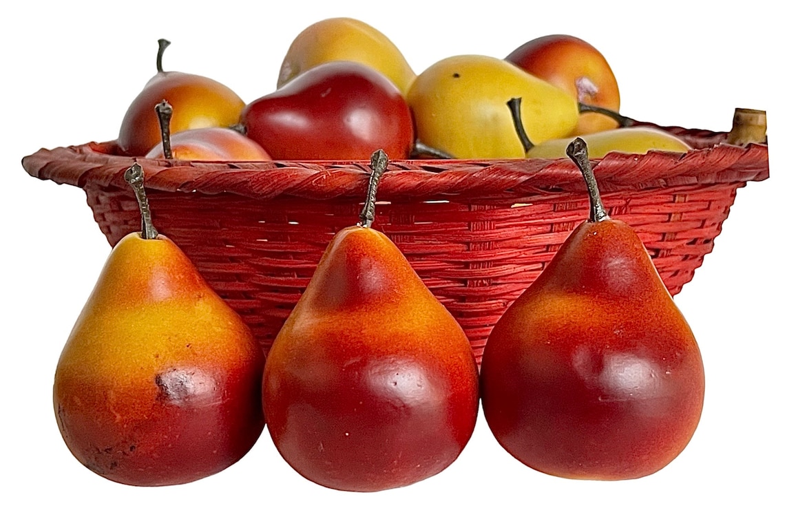 Mid Century Pears Plastic Fruit Display in Whicker Bowl - Etsy