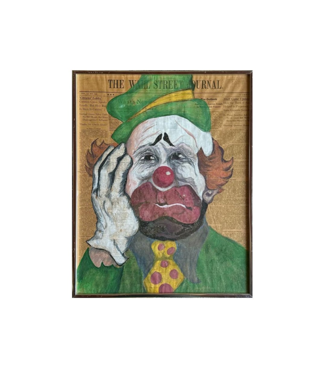 Vintage Clown Painting Newspaper Artwork Dated 1971 - Etsy