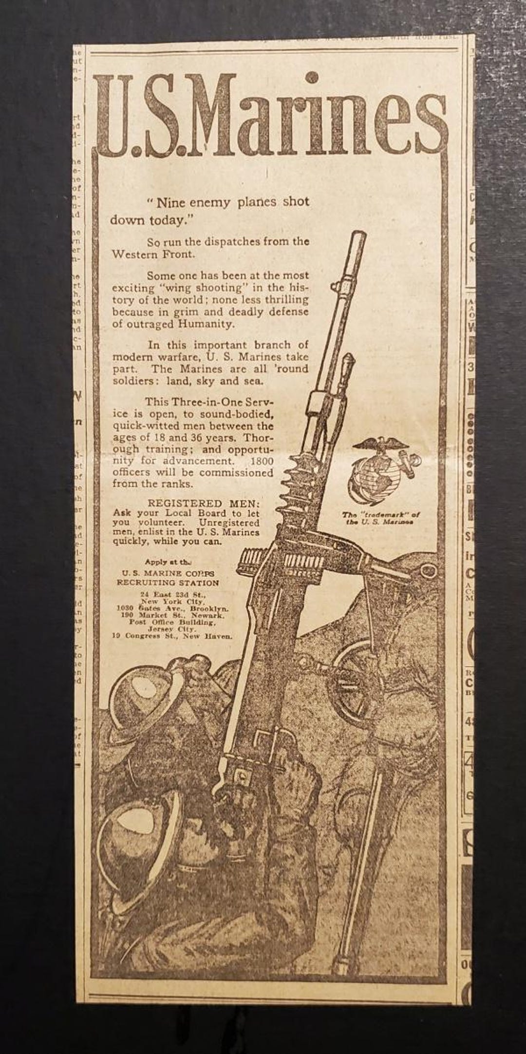 0179----WWI US Marines Recruiting Ad NY Sun 1918 - Etsy