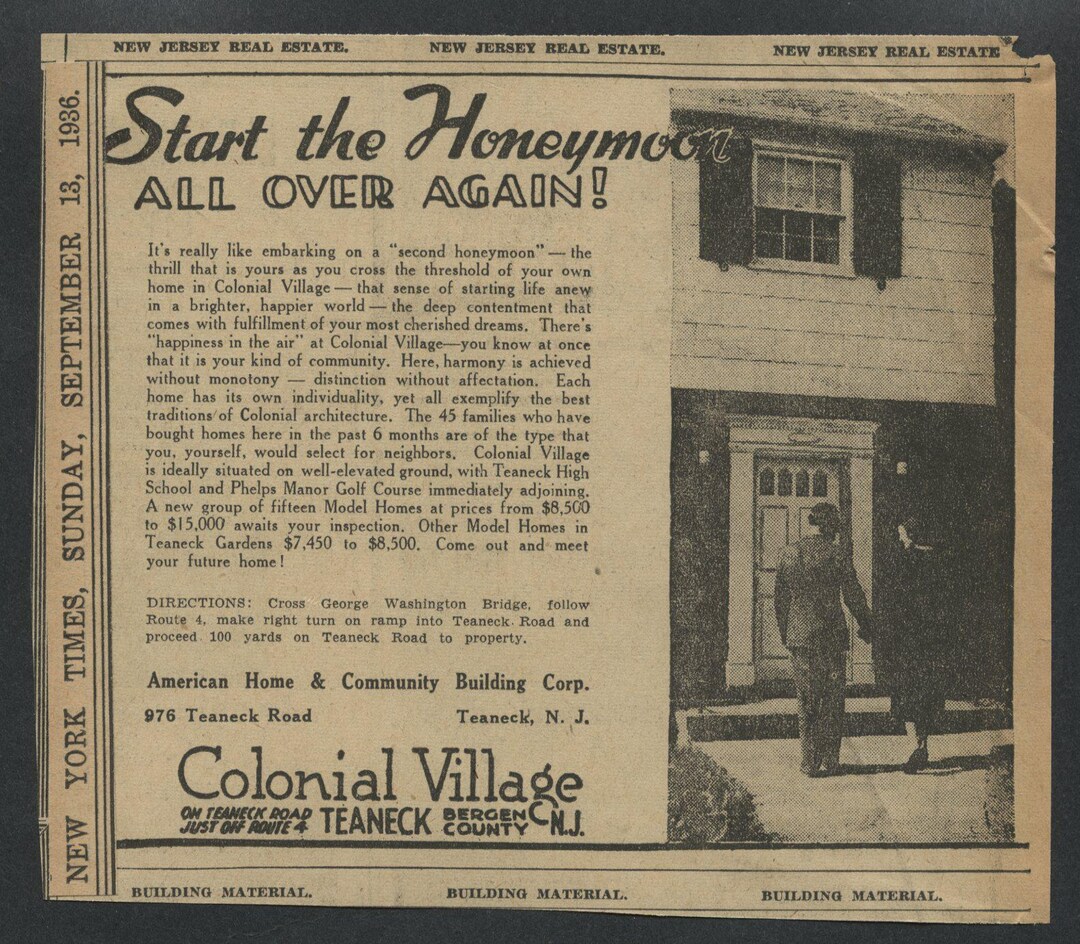 0753----1936 Colonial Village New Home Ads - Teaneck NJ - Etsy