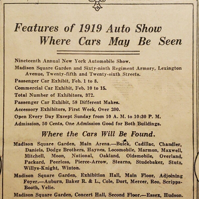 6114----1919 Original Full Page Ad for the MSG Auto Show Amazing ...