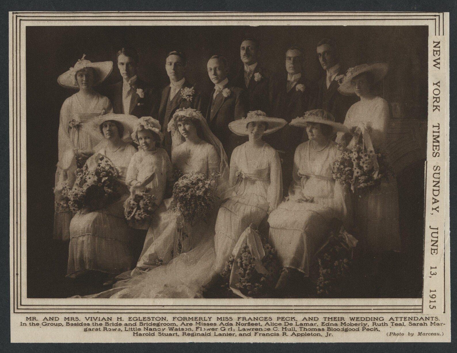 0105----1915 Frances Staunton Peck + Egleston Wedding Party Clipping ...