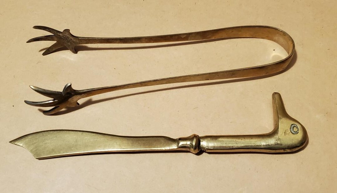 1146brass Pair Vintage Ice Tongs and Duck Letter Opener - Etsy