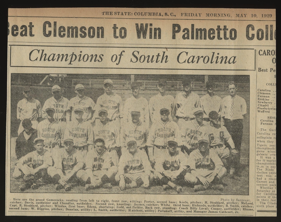 0346----1929 South Carolina Gamecocks Baseball Team Photo -- All Id'd ...