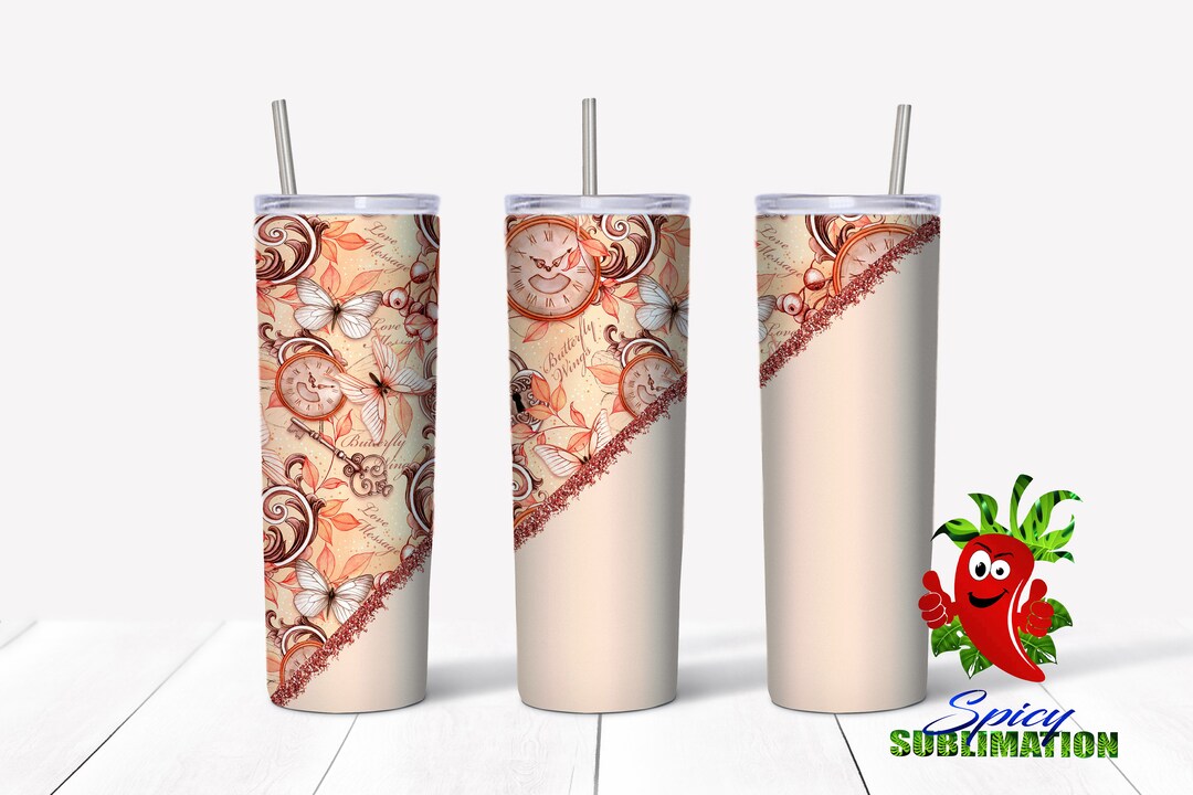 Pink Peach Butterfly Wings Sublimation Waterslide Design 20oz Tumbler ...