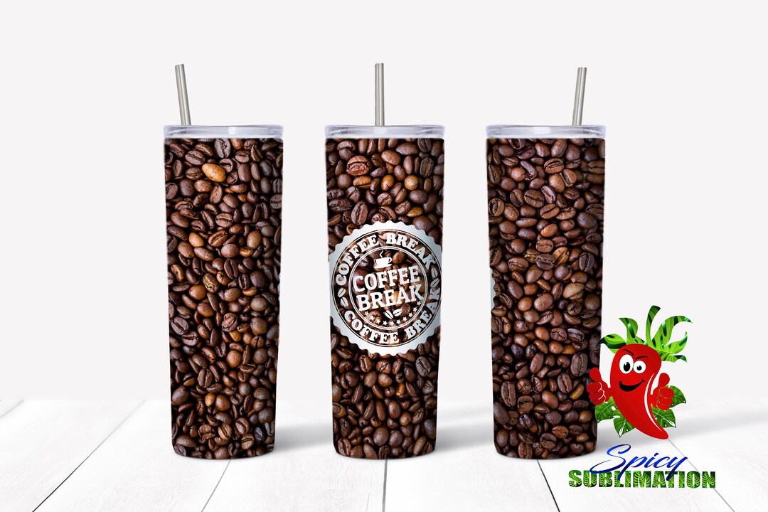 Coffee Break Bean Sublimation Waterslide Design 20oz Tumbler Full Wrap ...