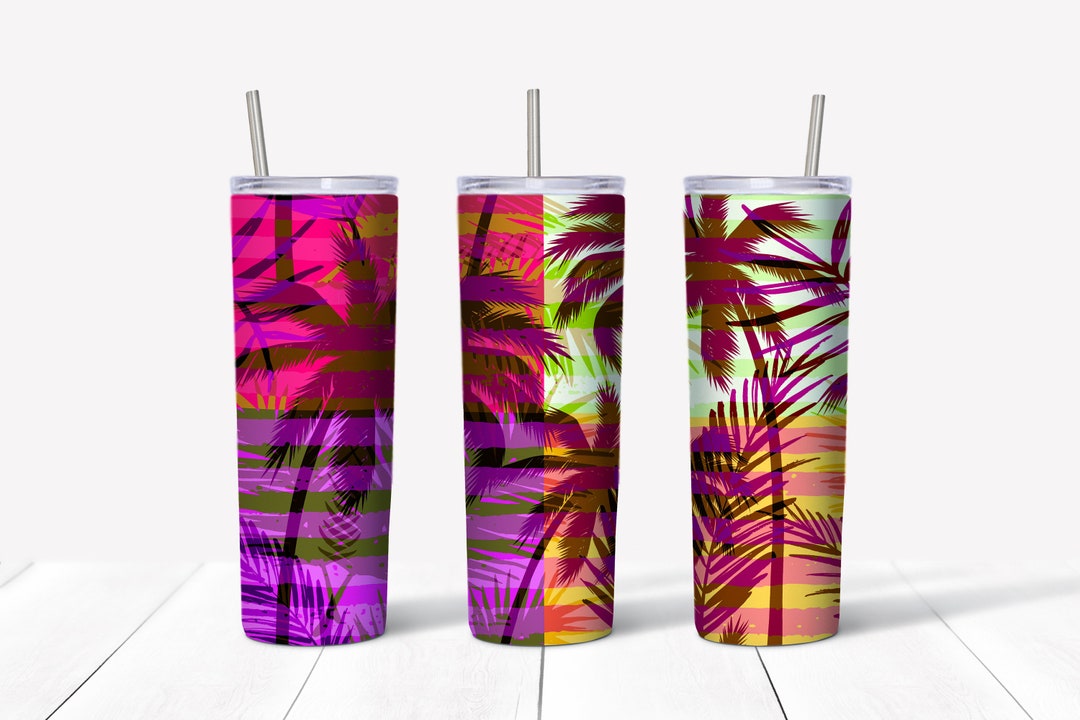 Tropical Palm Tree Sublimation Waterslide Design 20oz Tumbler Full Wrap ...