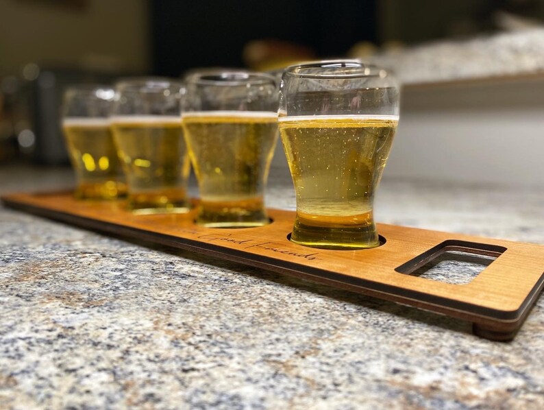 Beer Flight Board With Pub Glasses Customizable Wooden Drink - Etsy